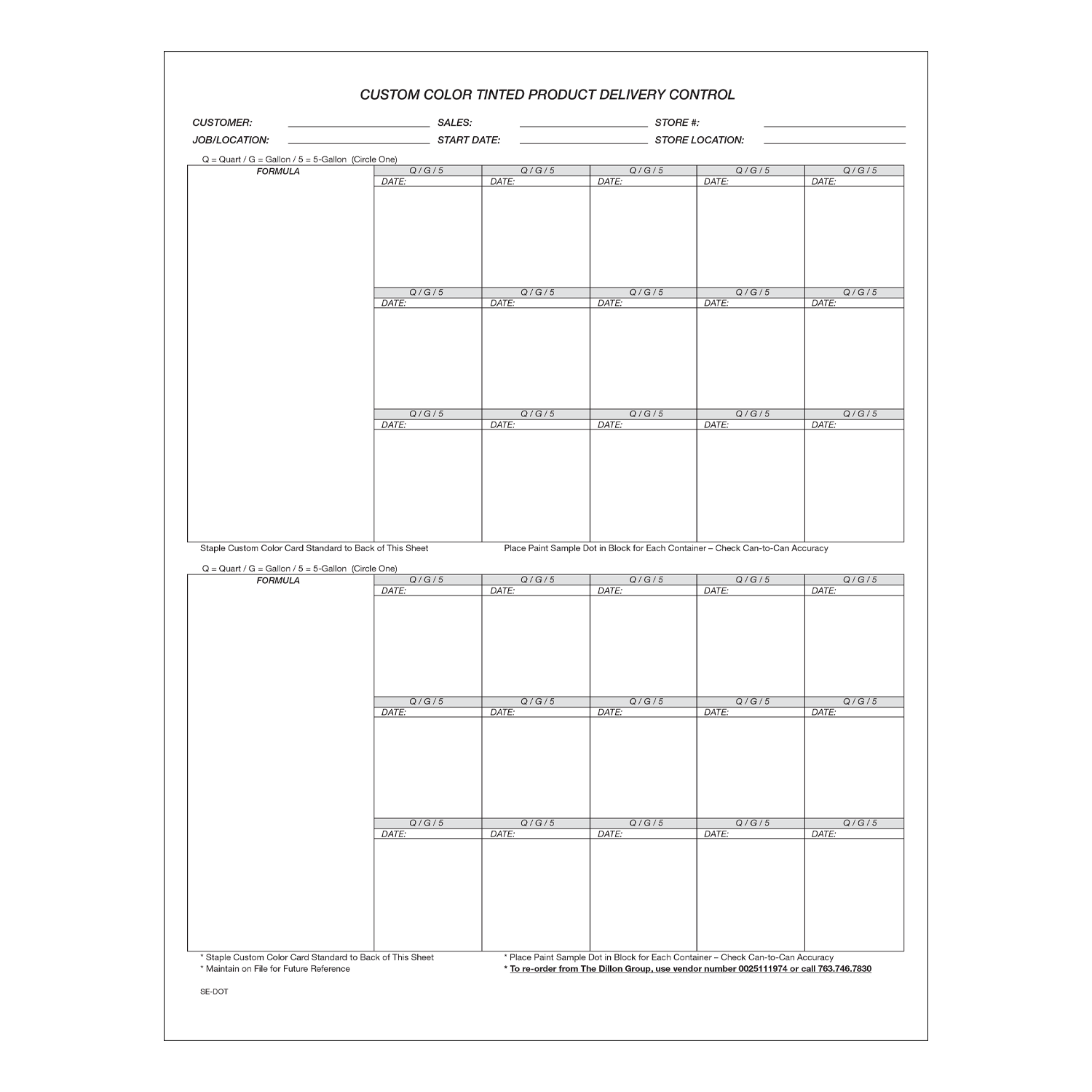 SE-DOT Drawdown Charts - 8 1/2" x 11" | Sample-Ease®